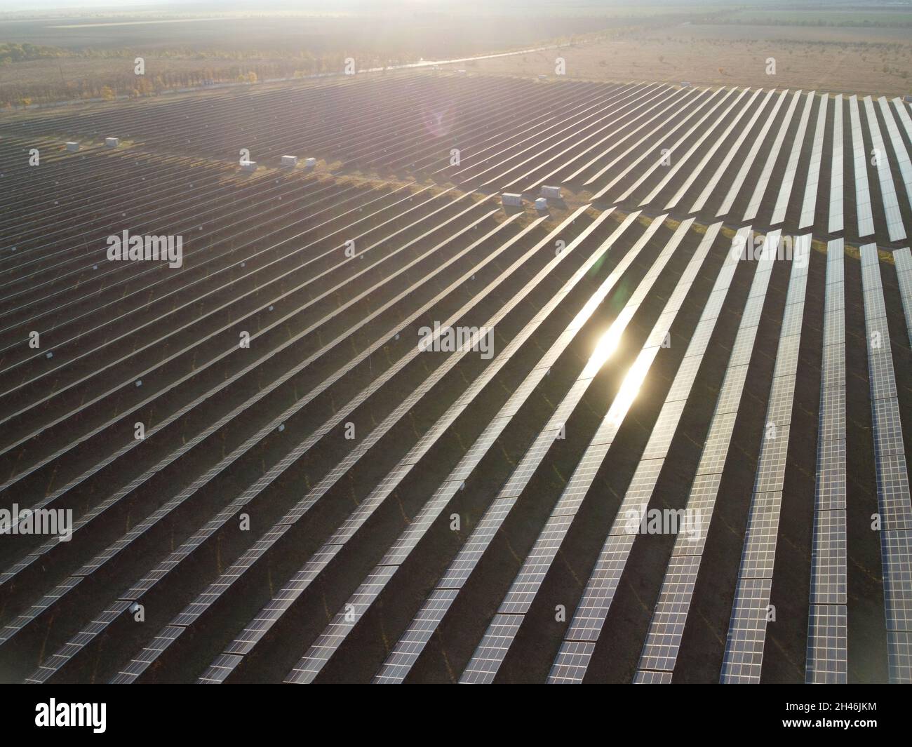 Aerial top view of a solar panels power plant. Photovoltaic solar ...