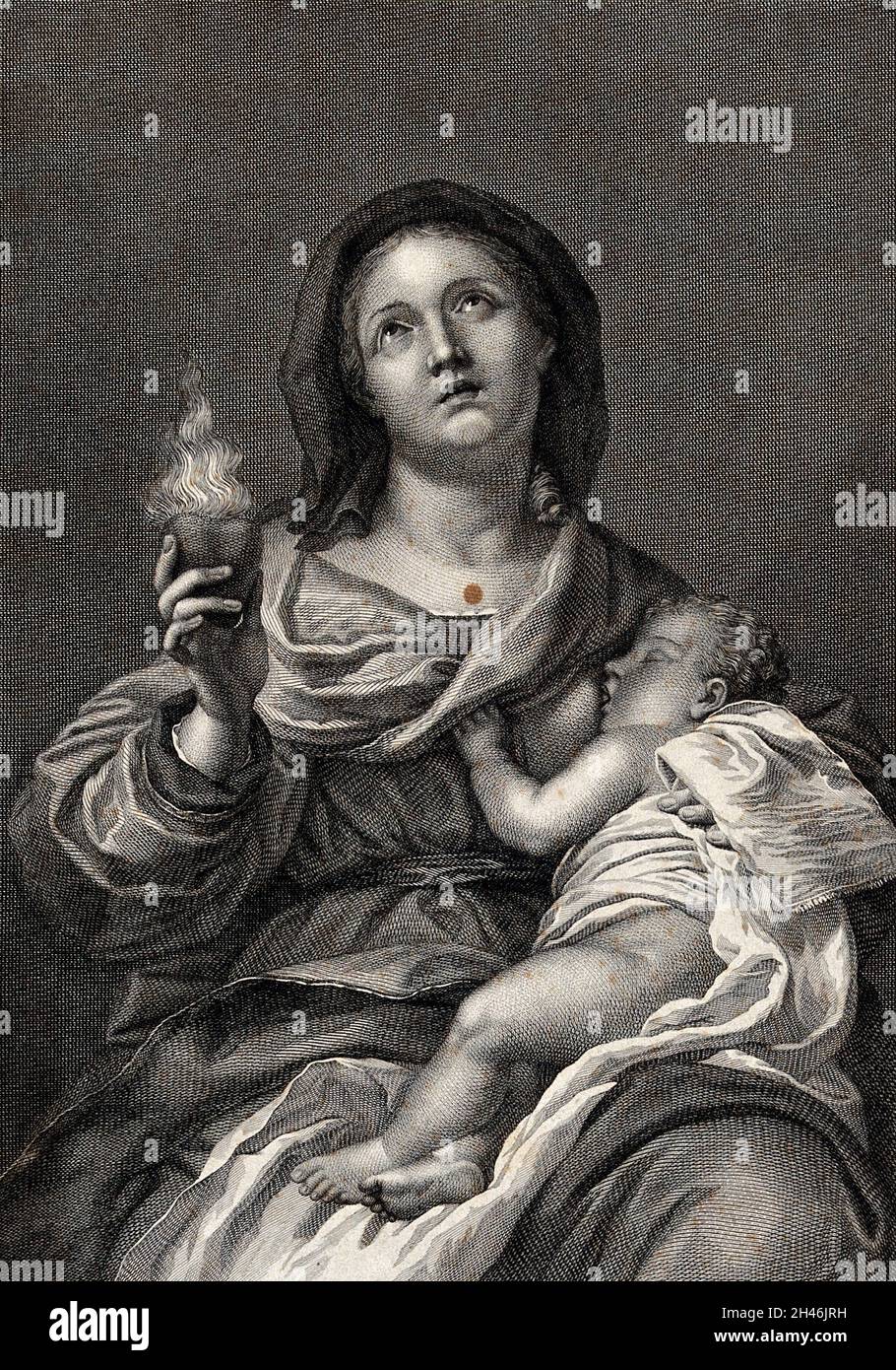 The suckling Virgin holding the Sacred Heart. Engraving by Antonio ...