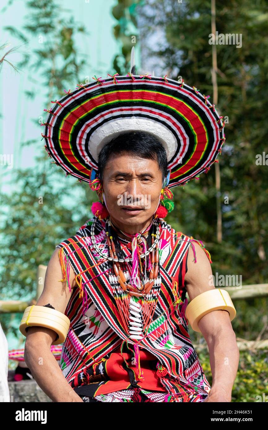 Portrait of a Naga tribes man dressed in traditional attire and ...