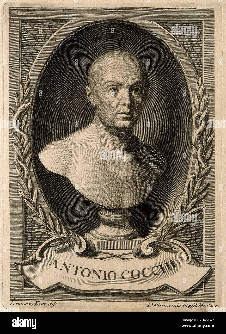 Antonio Cocchi. Line engraving by V. Rossi, 1758, after L. Frati Stock ...