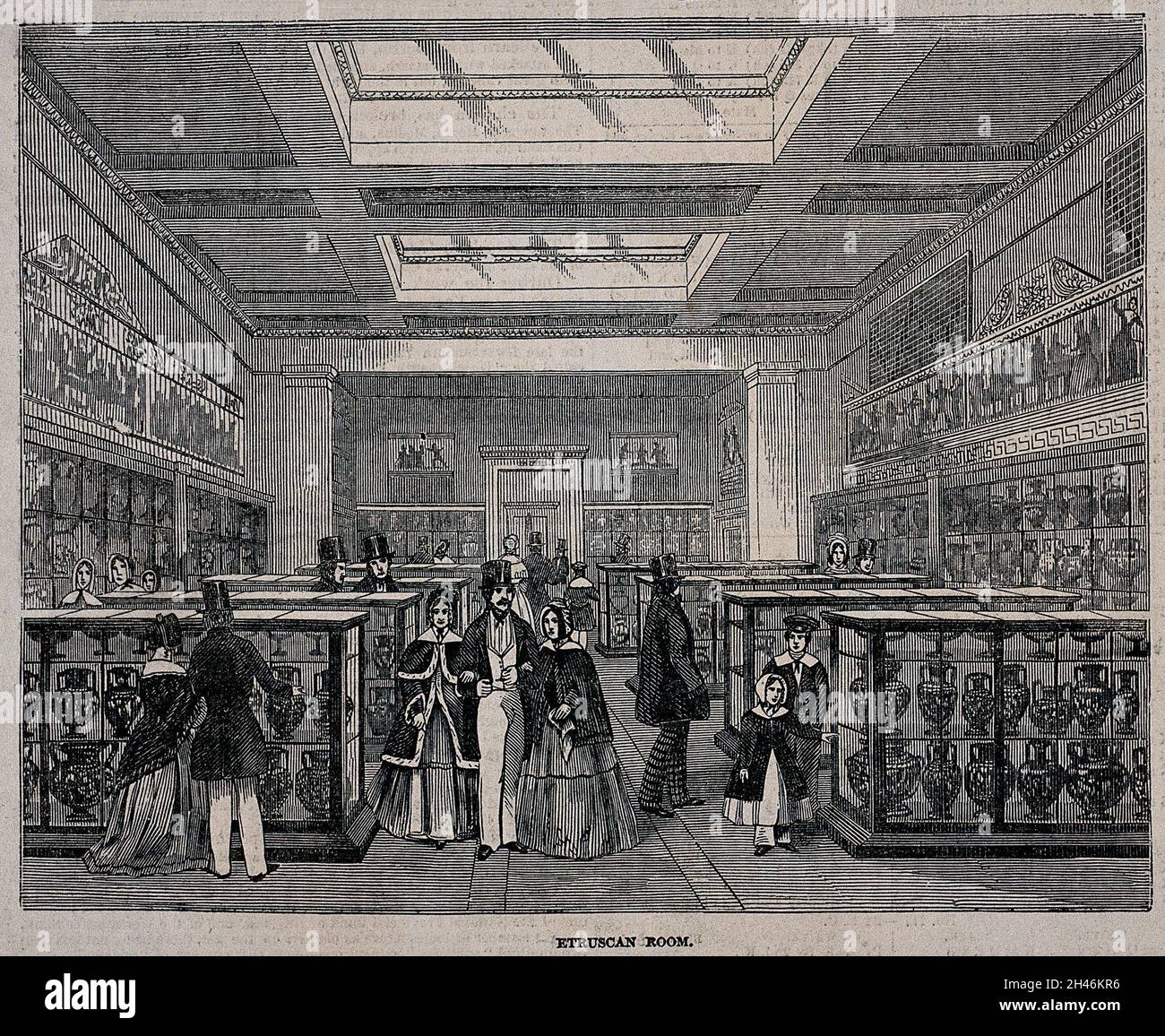 The British Museum: the Etruscan Room, with visitors. Wood engraving ...