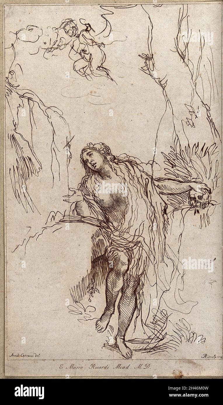 Saint Mary Magdalen. Etching by A. Pond, 1734, after Annibale Carracci ...