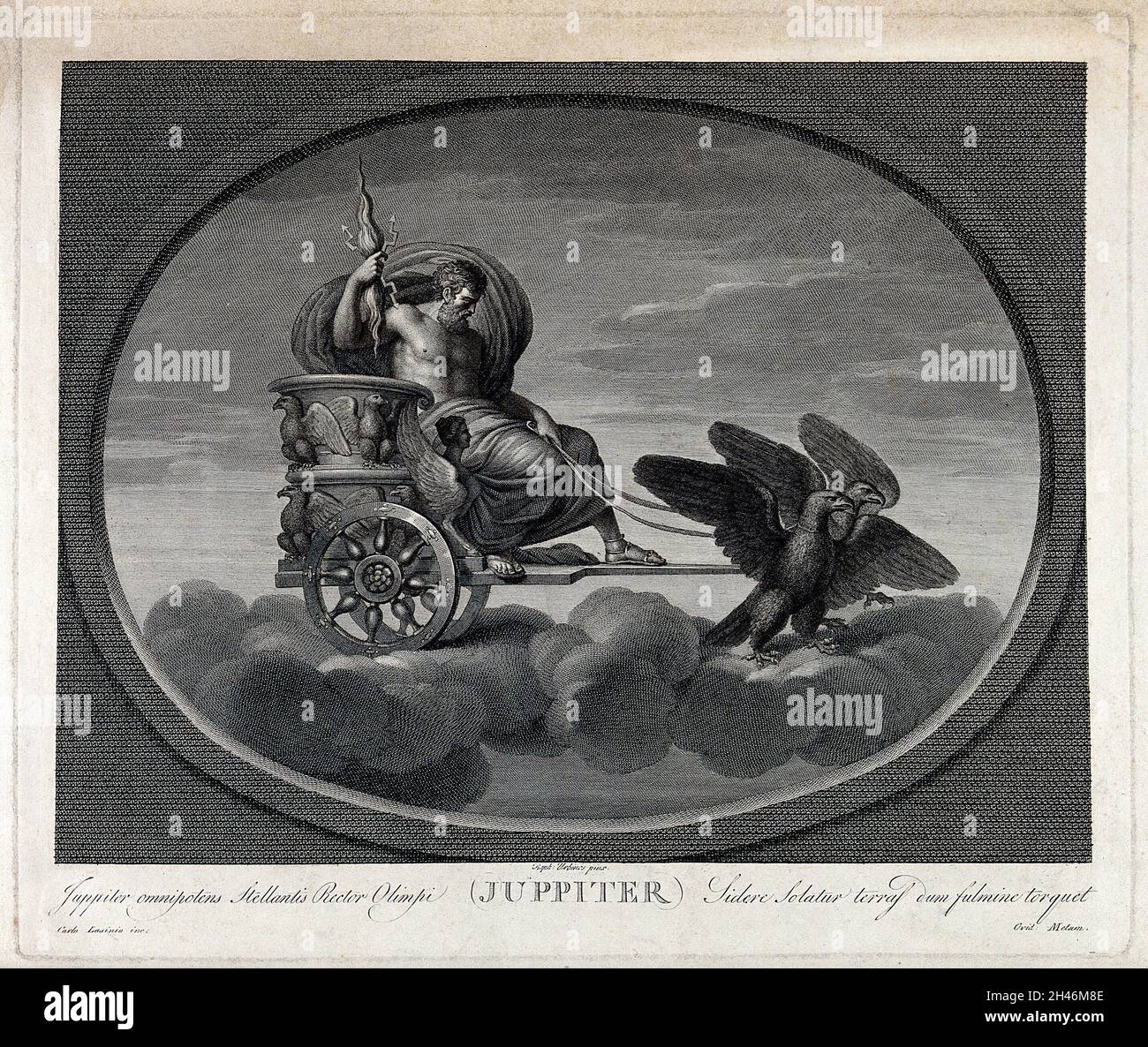 Astronomy: Jupiter in his chariot, drawn by a pair of eagles. Engraving ...