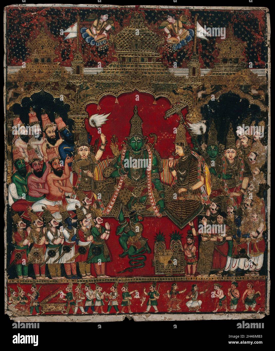 Shri Rama sitting with his wife Sita, and his devotee Hanuman holding ...