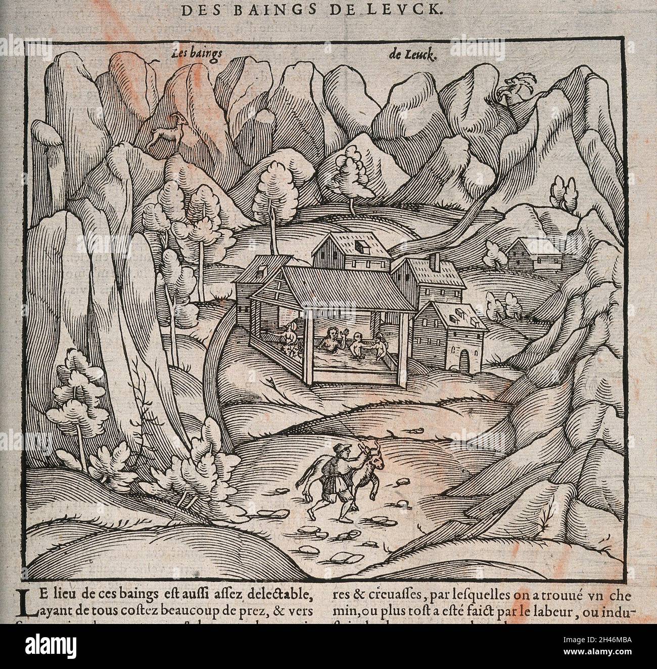 The Baths of Leuk, Switzerland. Woodcut Stock Photo - Alamy