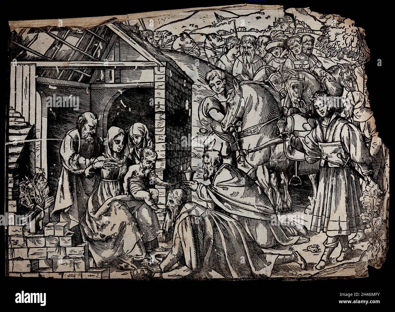 The adoration of the Magi. Woodcut Stock Photo - Alamy