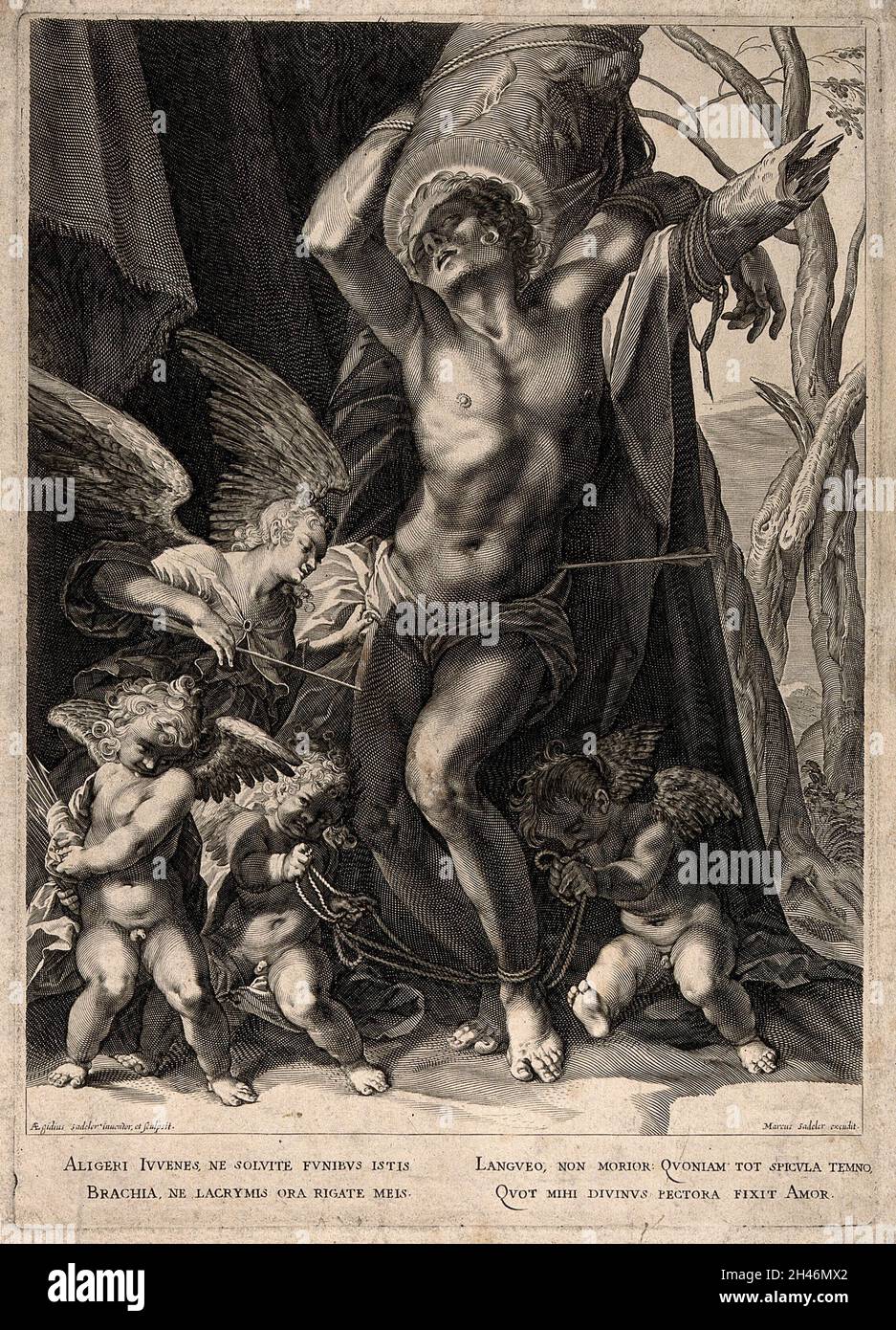 Martyrdom of Saint Sebastian. Engraving by A. Sadeler Stock Photo - Alamy
