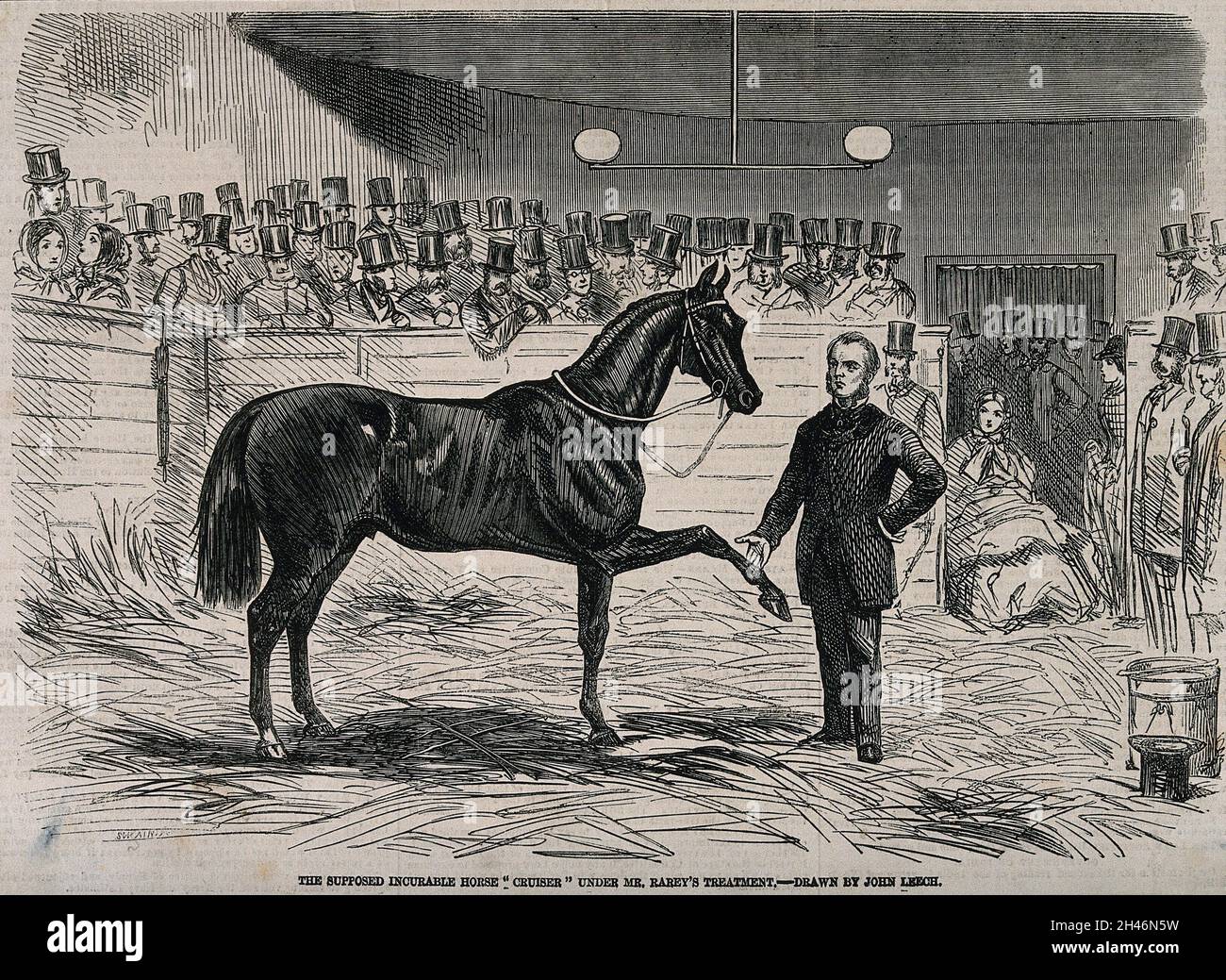 John Solomon Rarey with the stallion 'Cruiser', observed by onlookers ...