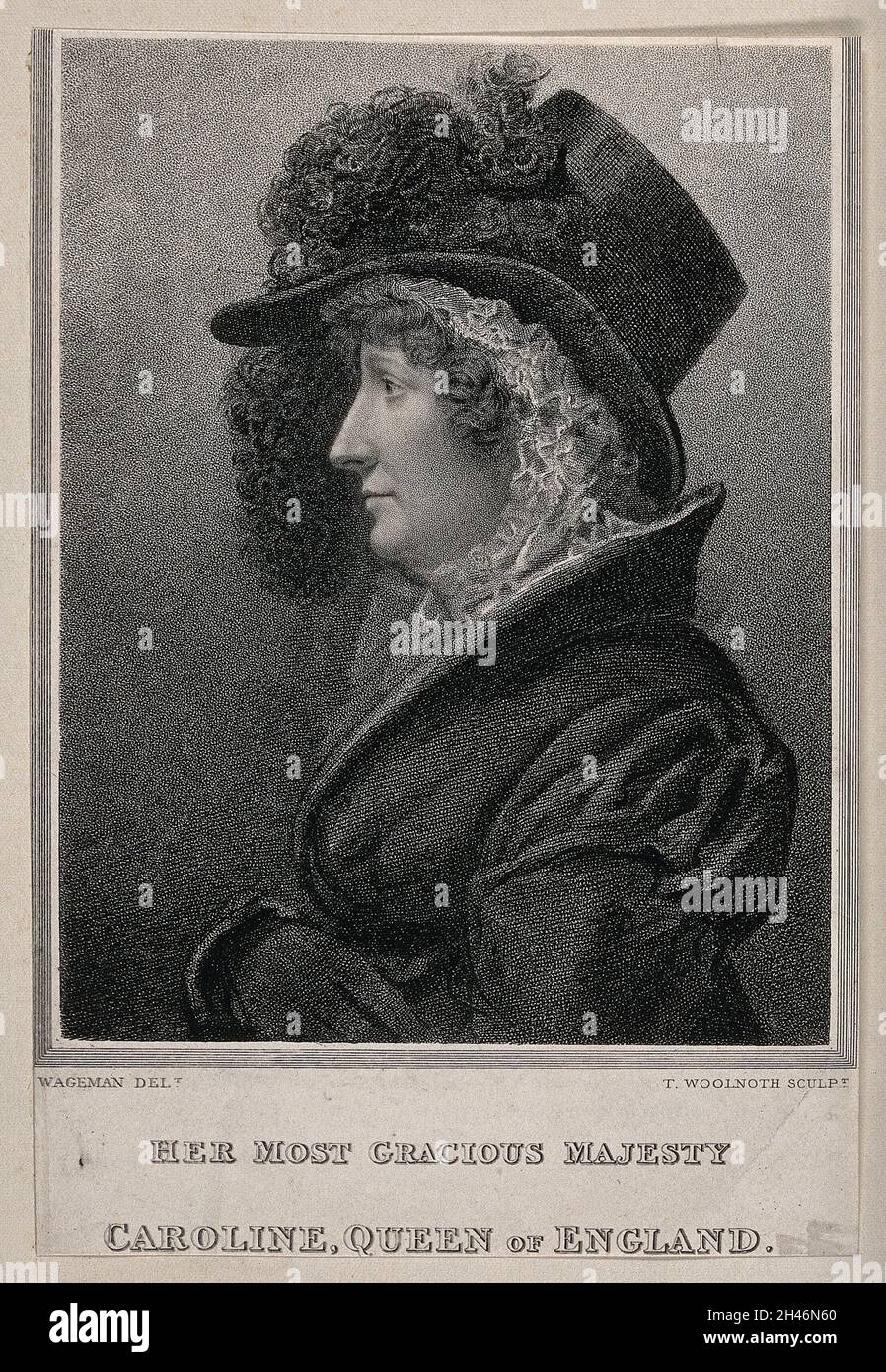 Queen Caroline, wife of King George IV, head and shoulders in profile ...