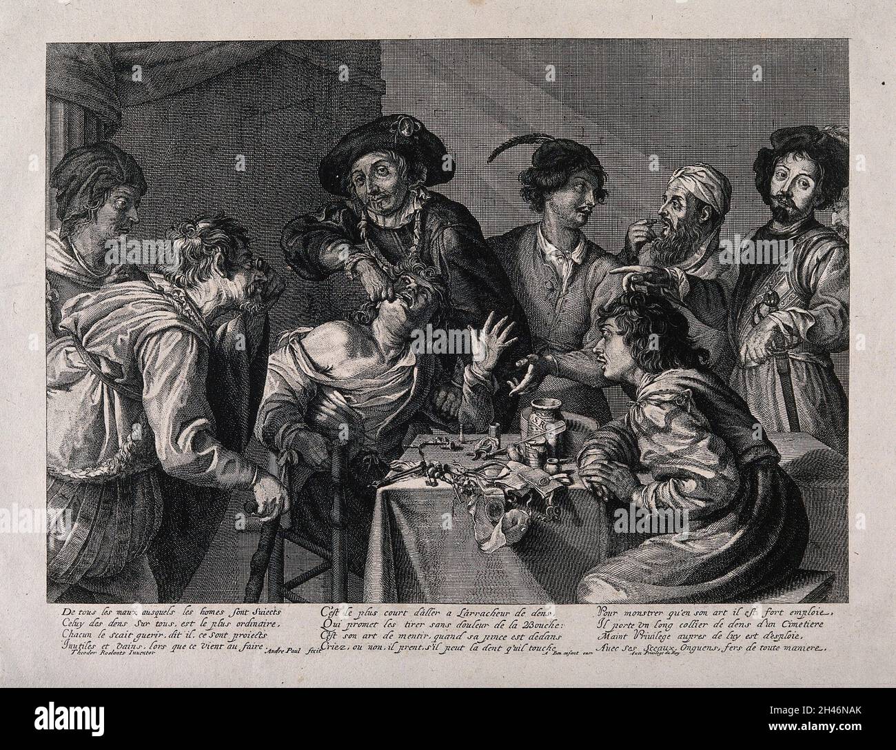 A troupe of travelling performers including a toothdrawer. Engraving by ...