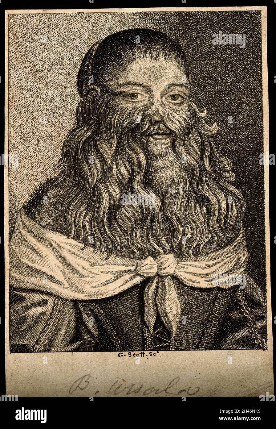 Barbara van Beck, a hirsute woman. Stipple engraving by G. Scott Stock ...