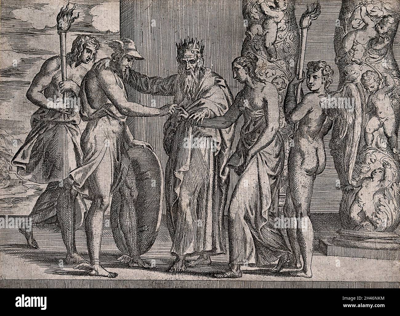 The marriage of Perseus and Andromeda by Cepheus. Etching by Battista ...