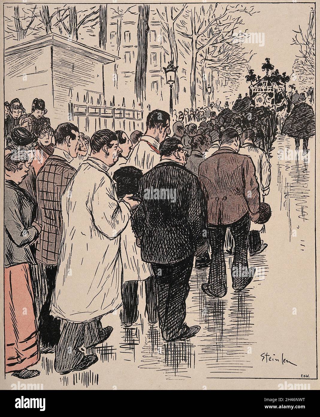 All of Paris turns up for an important funeral procession. Colour ...