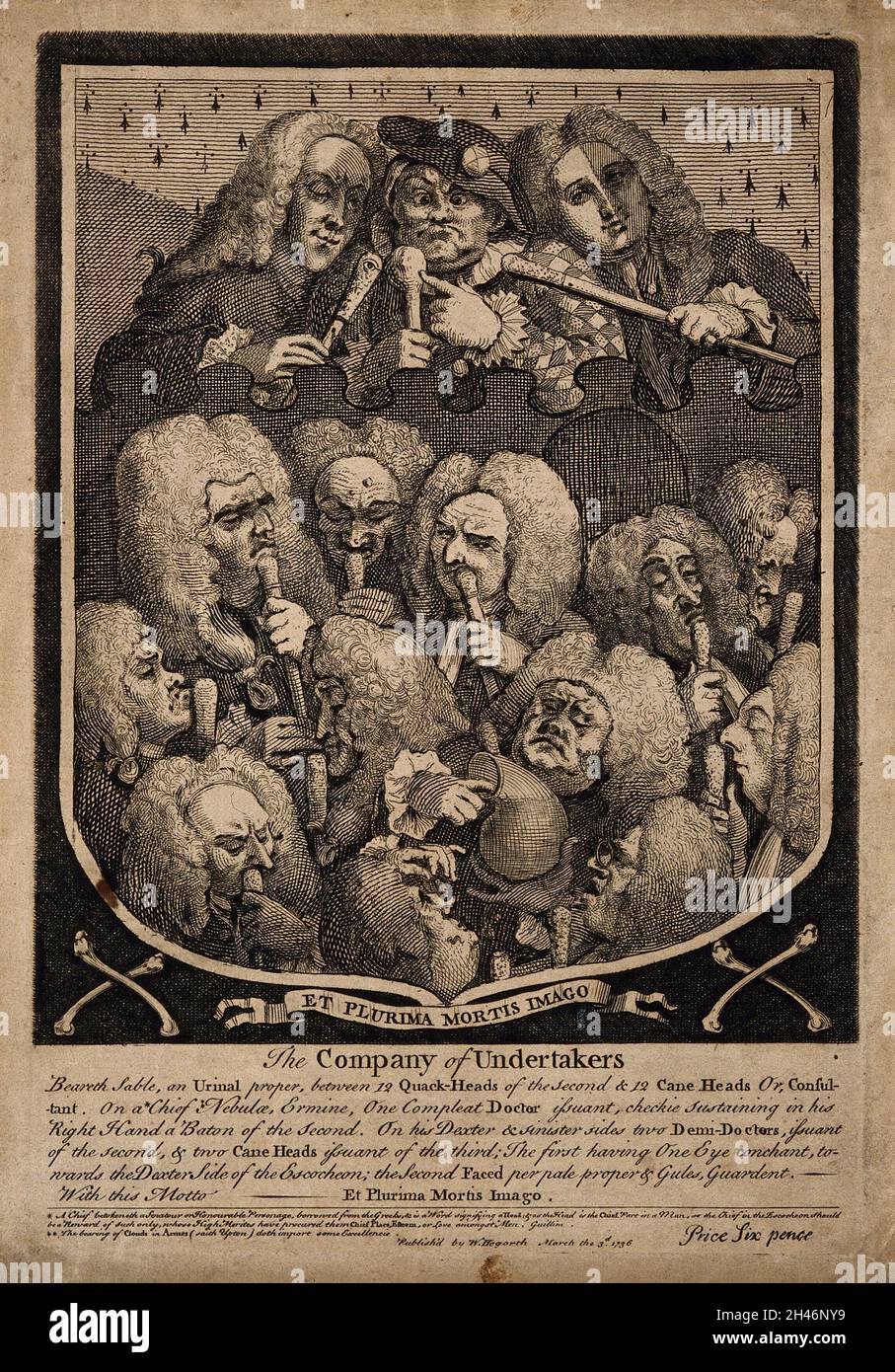 A shield containing a group portrait of various doctors and quacks ...
