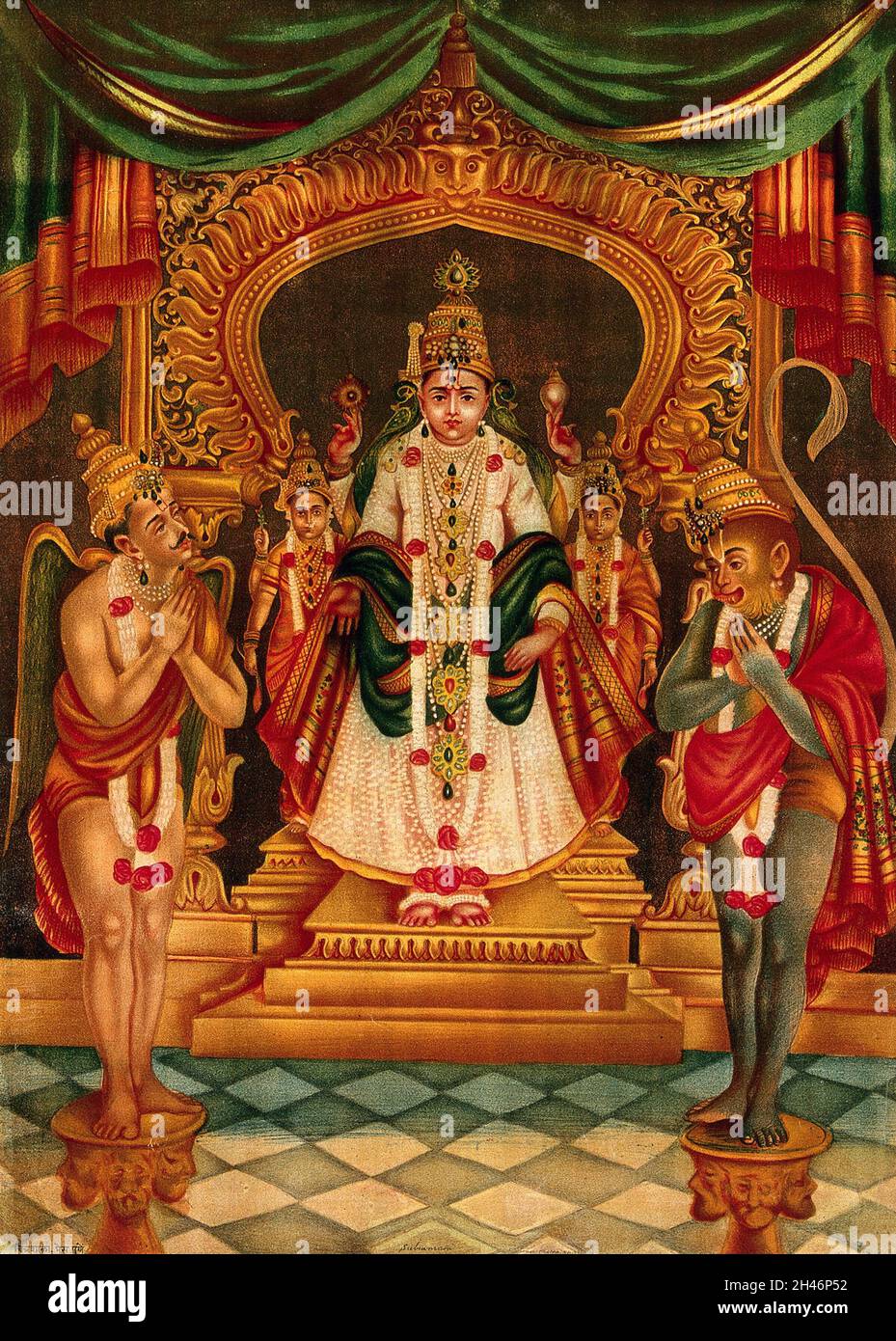 Vishnu portrayed as in a Maharastra temple with Hanuman and Garuda ...