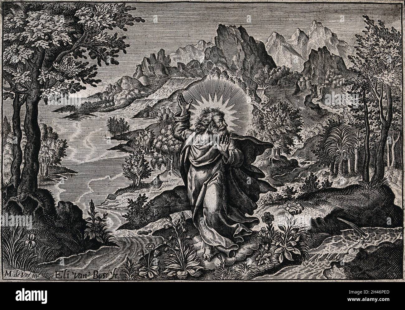 The third day of Creation: God creates the fertile earth. Line ...