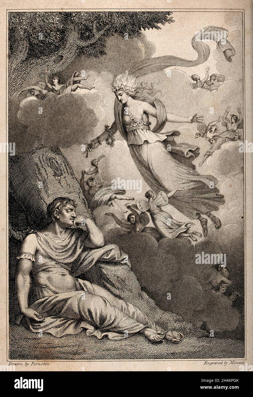 King Alfred the Great in military dress is visited in a dream by the ...