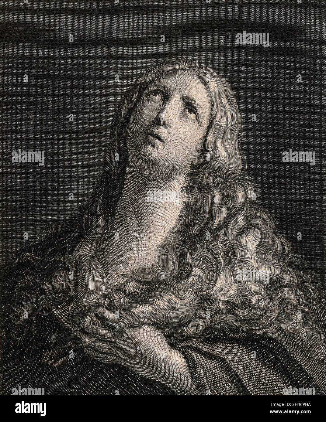 Saint Mary Magdalen. Line engraving by J. Bouilliard after G. Reni ...