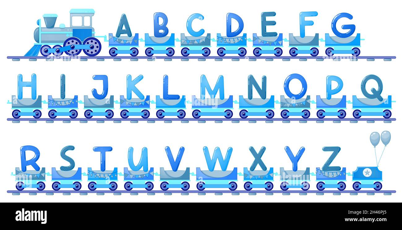 Train alphabet for kid in cartoon style. Capital letters only. Vector ...