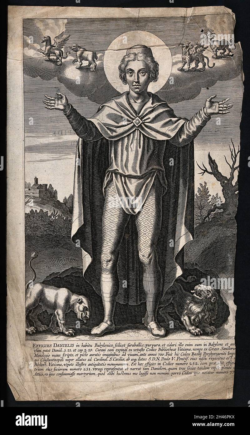 Daniel and the four fantastic beasts. Engraving, 1634 Stock Photo - Alamy
