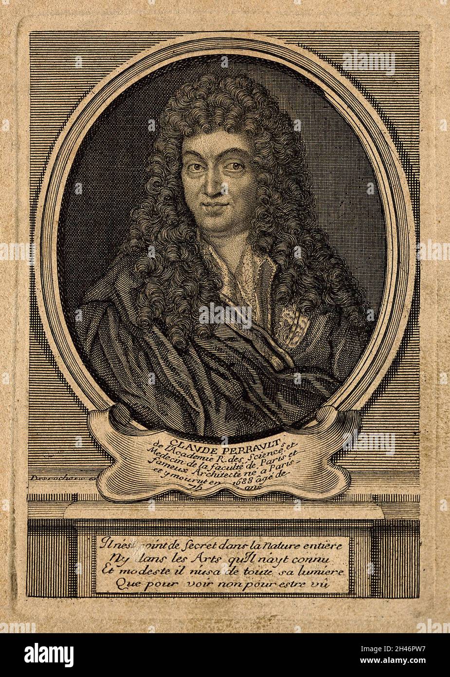 Claude Perrault. Line engraving Stock Photo - Alamy