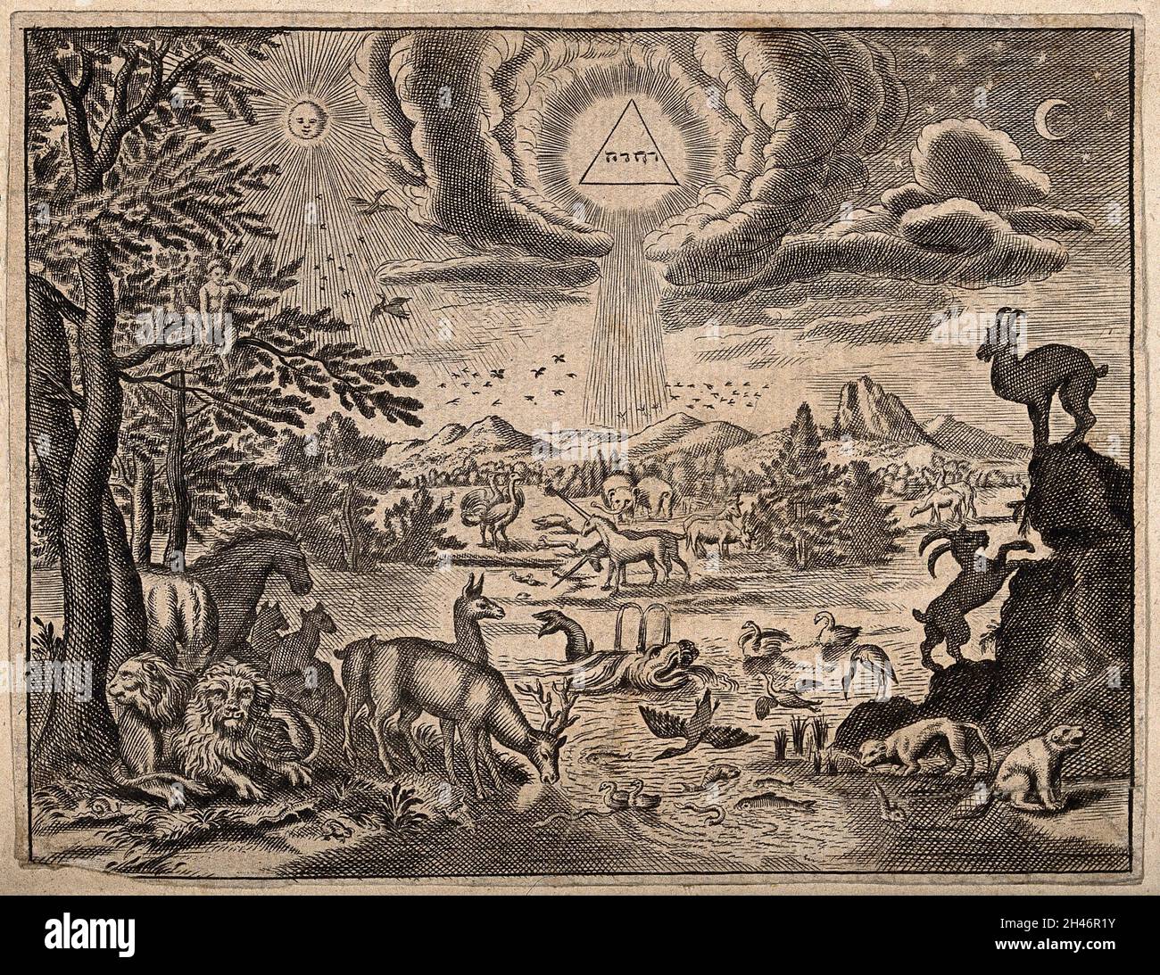 God, as a triangle representing the Trinity, pours light upon the ...