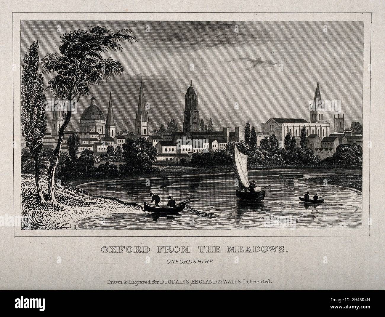 City of Oxford: from the river and meadows. Line engraving Stock Photo ...