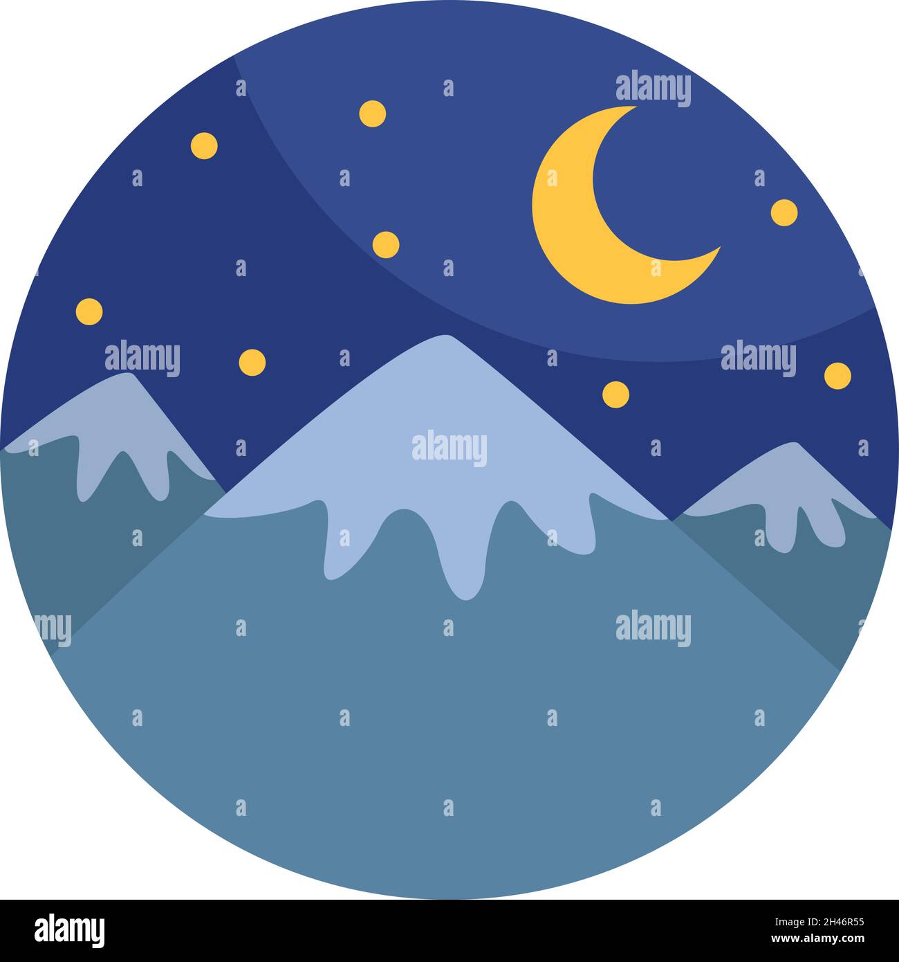 Three mountains at night, illustration, vector, on a white background ...