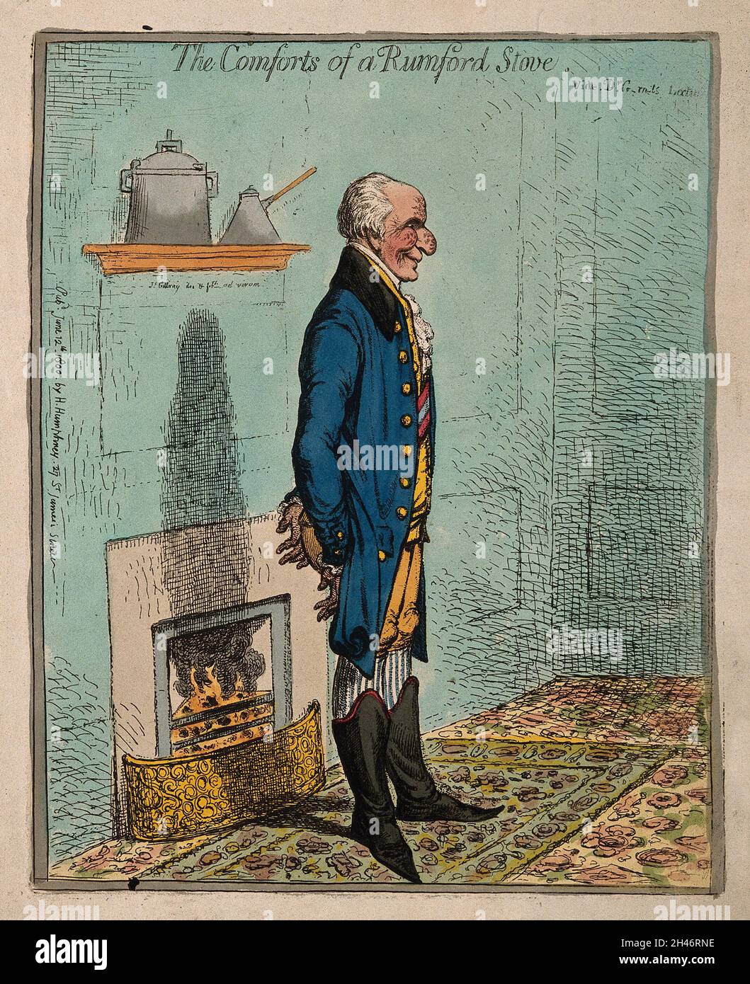 Sir Benjamin Thompson, Count von Rumford. Coloured etching by J ...