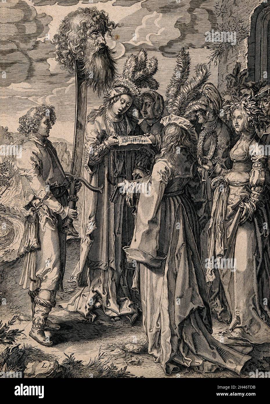 David with the head of Goliath on his sword. Line engraving attributed ...