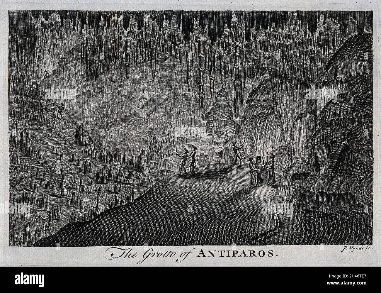 Geology: the grotto at Antiparos. Engraving by J. Mynde, 17 Stock Photo ...