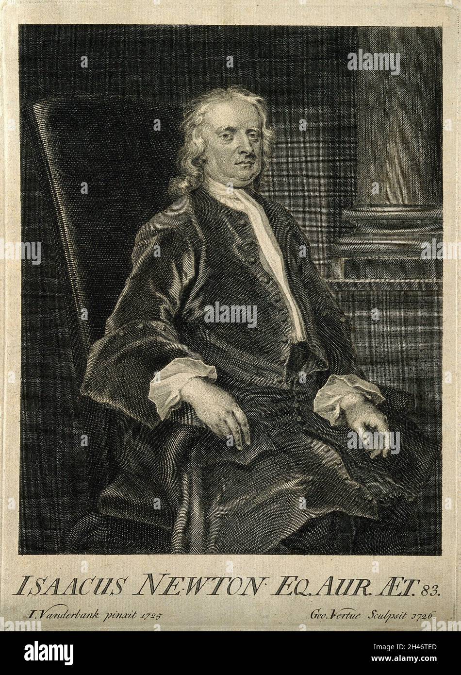 Sir Isaac Newton. Line engraving by G. Vertue, 1726, after J ...