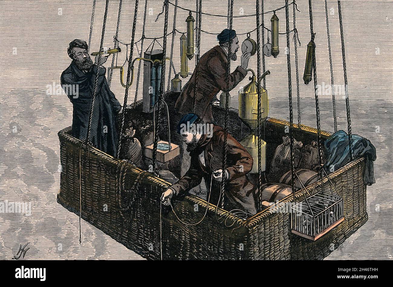 The ascent of the balloon 'Zenith' above the clouds with its three ...