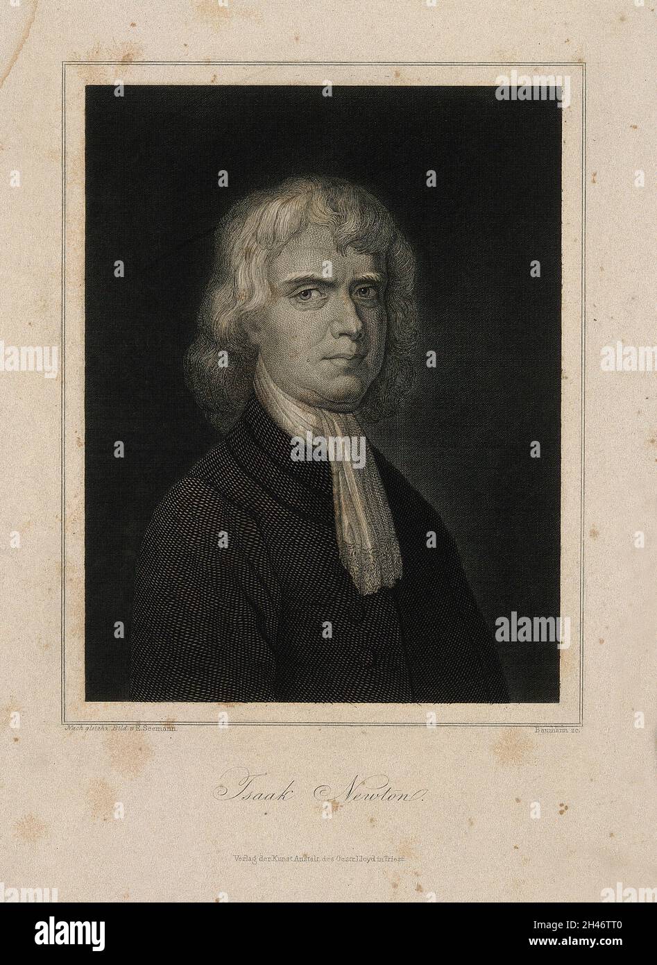 Sir Isaac Newton. Line engraving by Baumann after E. Seeman, 1726 Stock ...