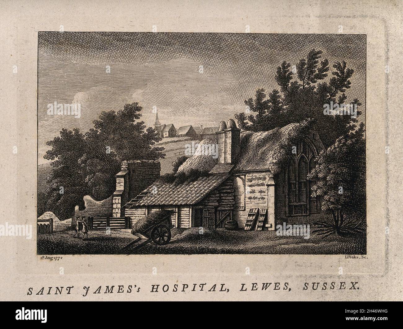 St. James's Hospital, Lewes, Sussex. Etching by L. Peake, 1772 Stock ...