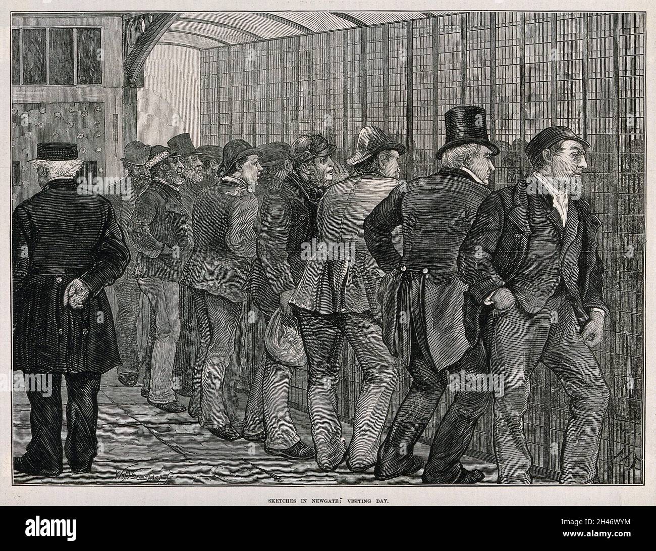 Newgate Prison, London: prisoners at talking to visitors through a ...
