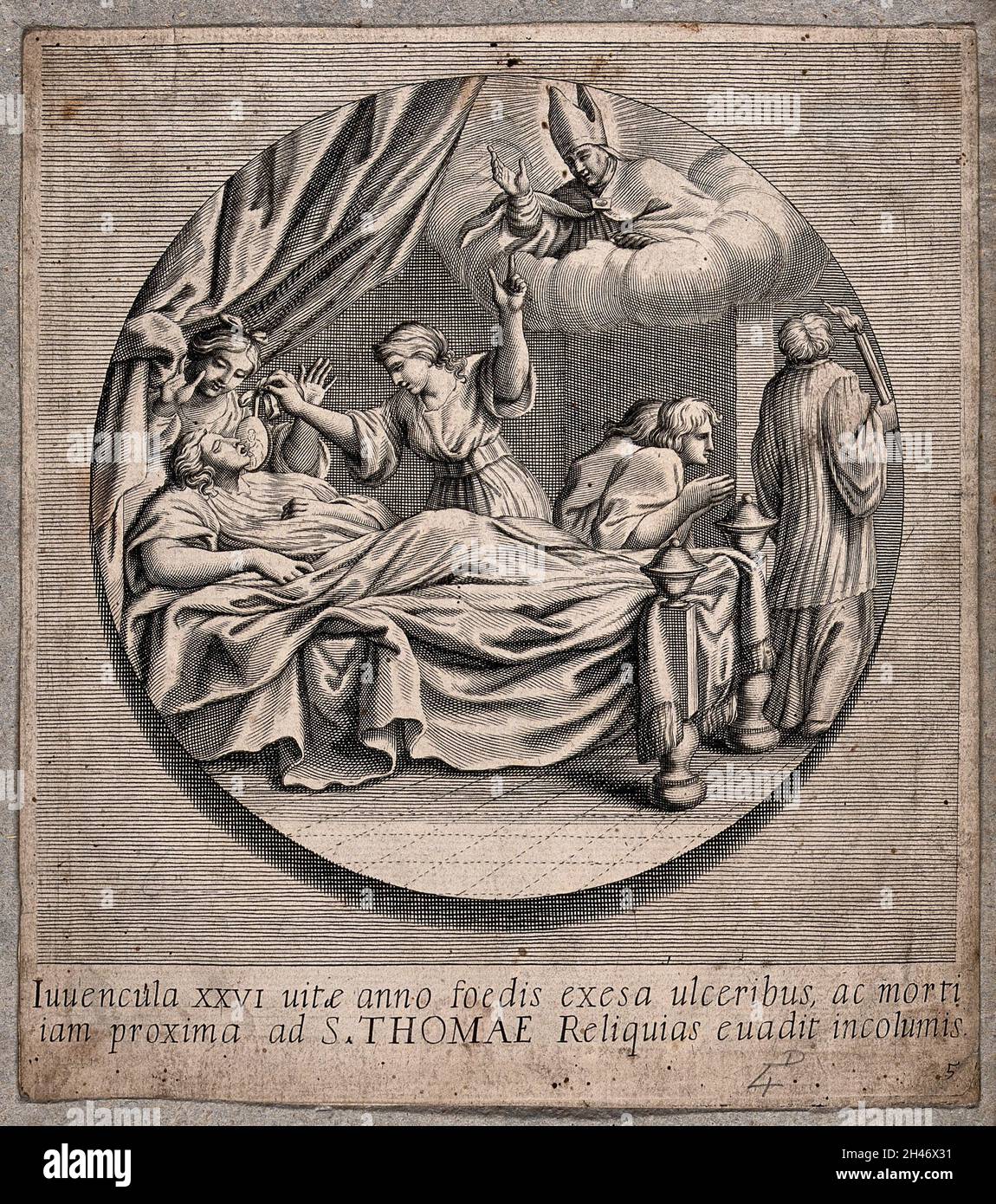 Saint Thomas performs a posthumous miracle: he cures a woman who was ...