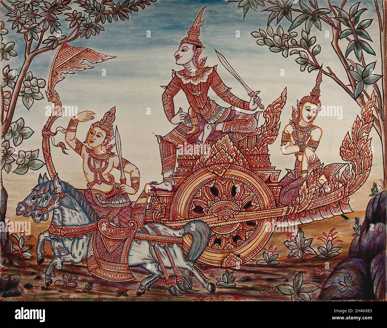 A scene from Ramakian or Ramayan, the Indian epic: Rama riding on top ...