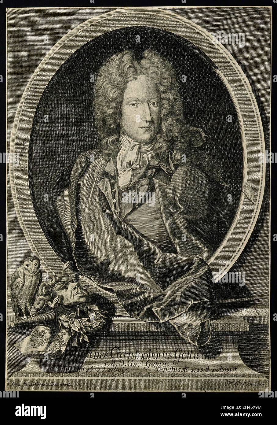 Johann Christoph Gottwald. Line engraving by F. C. Göbel after A. M ...