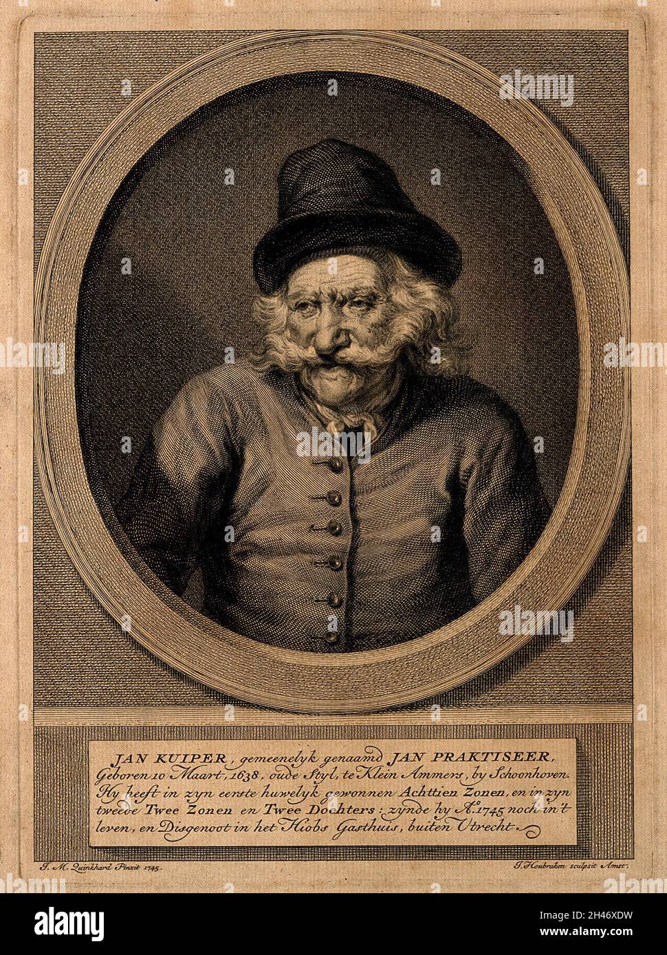 Jan Kuiper, aged 107. Line engraving by J. Houbraken after J.M ...