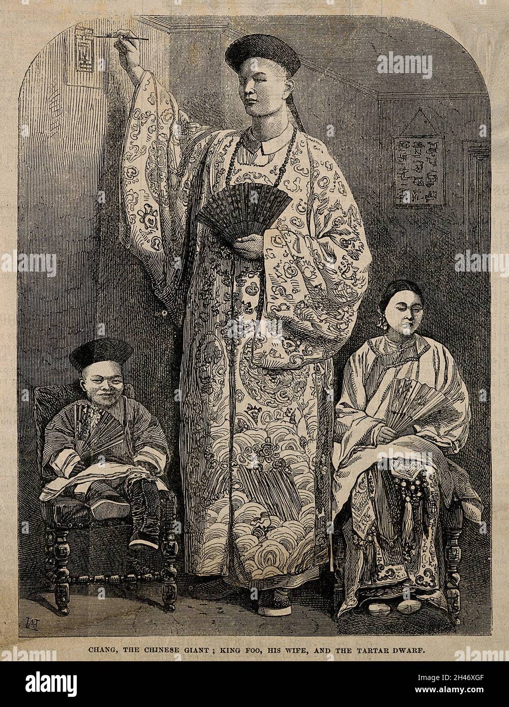 Chang Yu-sing the Chinese giant, with his wife King-Foo,and Chung Mow ...