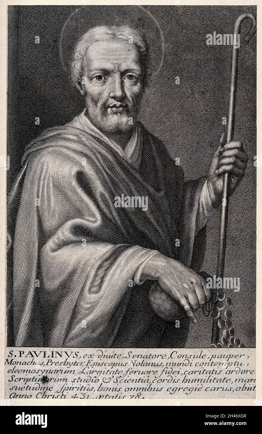 Saint Paulinus of Nola. Line engraving Stock Photo - Alamy