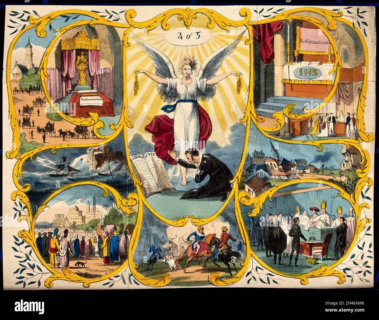 Astronomy: various apocalyptic scenes, including earthquake, war, and ...