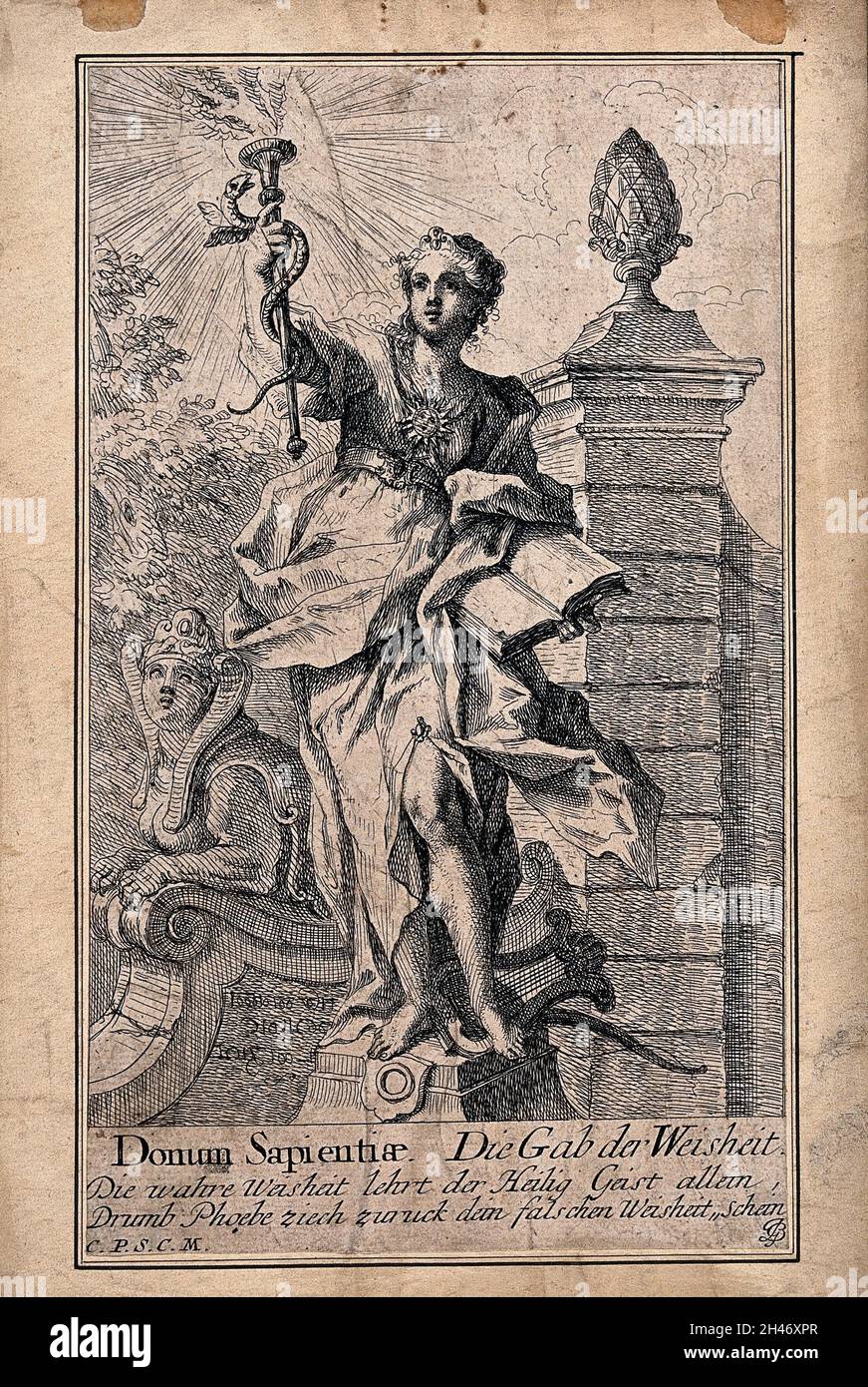 Allegory of true and false wisdom. Etching by J.G. Bergmüller Stock ...