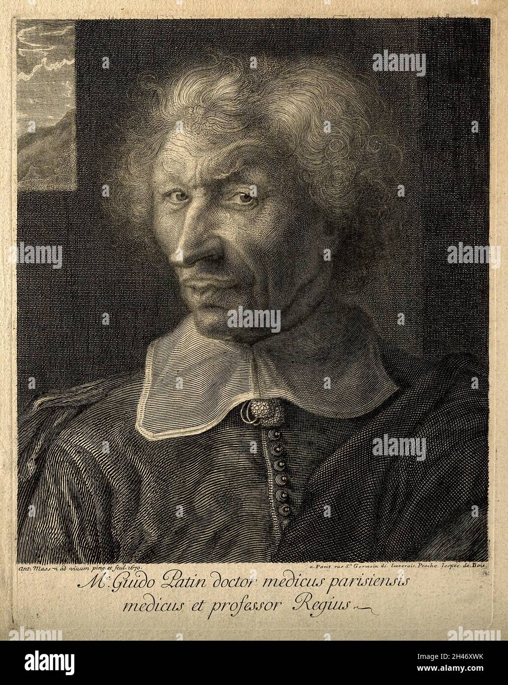 Guy Patin. Line engraving by A. Masson, 1670, after himself Stock Photo ...