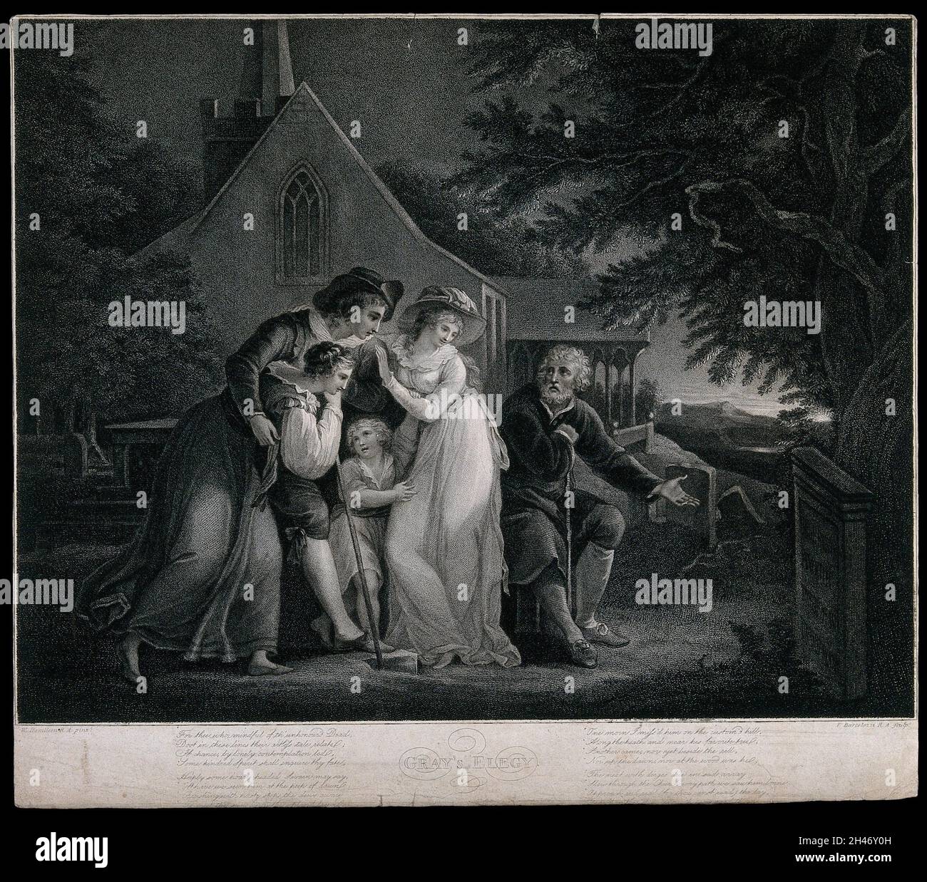 A family contemplates a gravestone. Stipple engraving by F. Bartolozzi ...