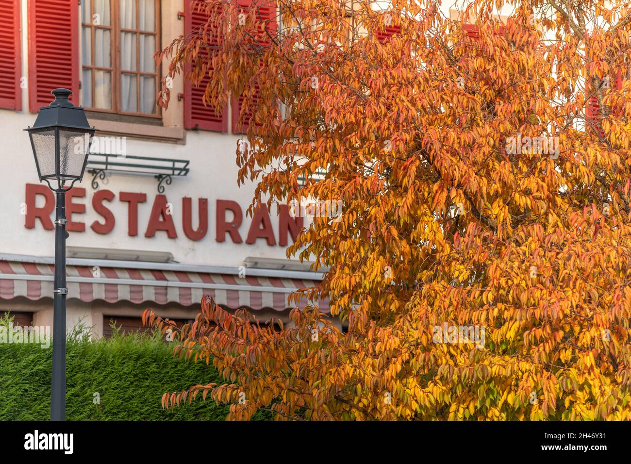 Restaurant seen from the outside in a picturesque village Stock Photo ...