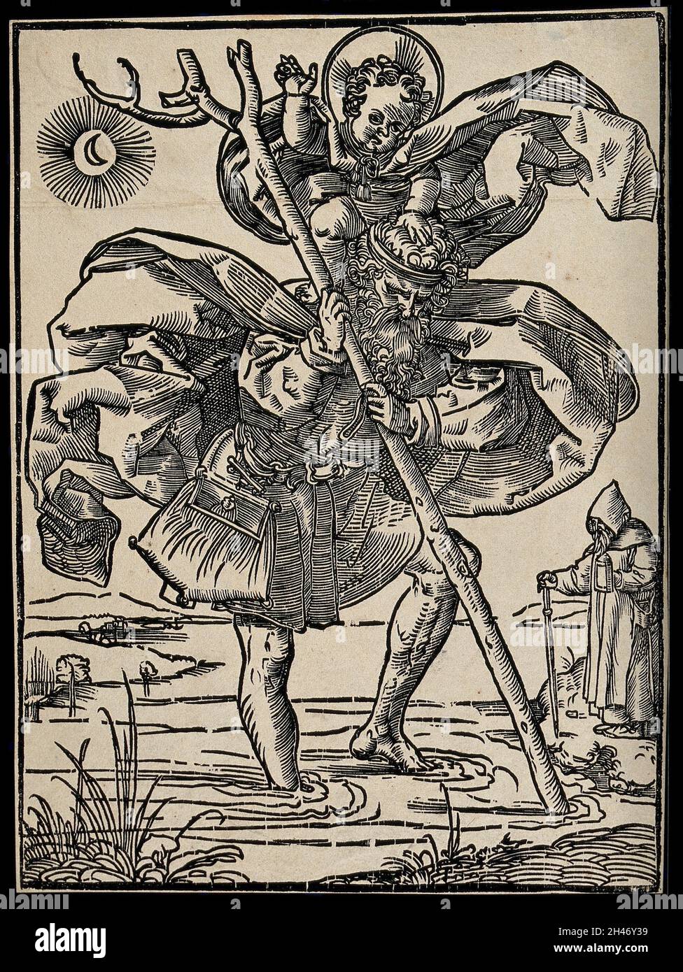 Saint Christopher. Woodcut Stock Photo - Alamy