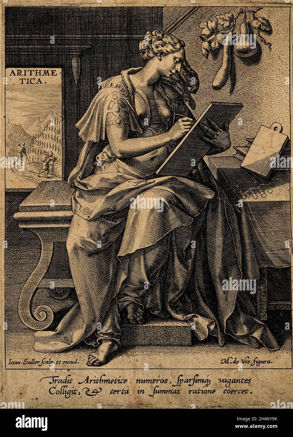 A female figure book keeping; representing arithmetic. Engraving by J ...