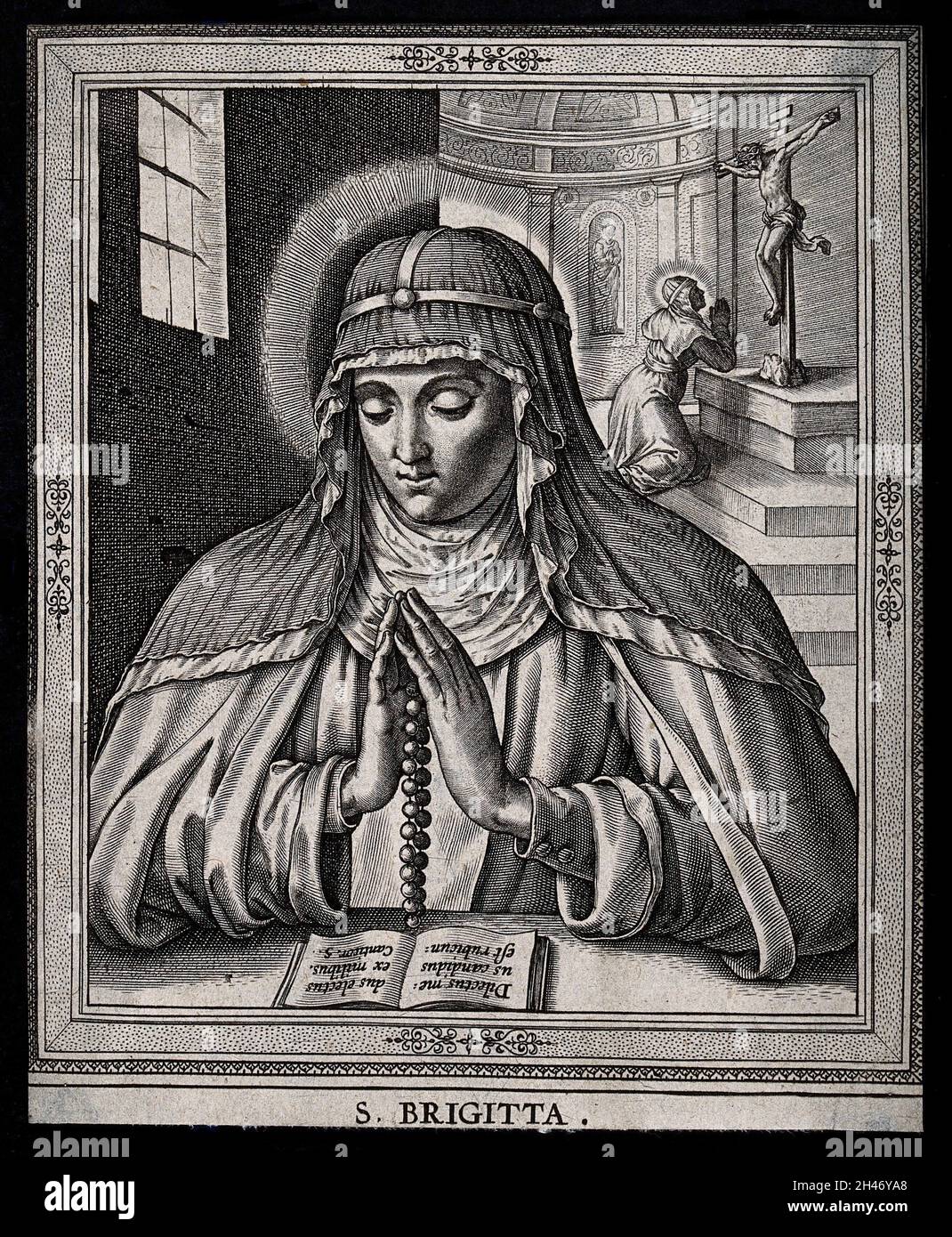 Saint Bridget of Sweden. Line engraving Stock Photo - Alamy